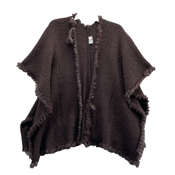 Redfish | Sweaters | Redfish Rabbit Fur Trim Knit Shawl Womens Os Boho ...